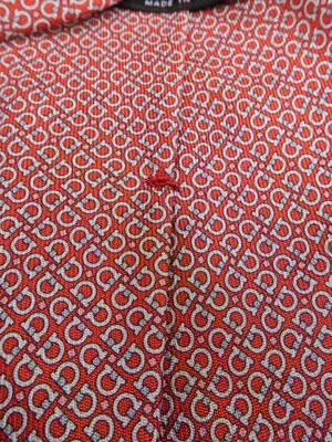 FERRAGAMO Gancini Print Silk Neck Tie - Red