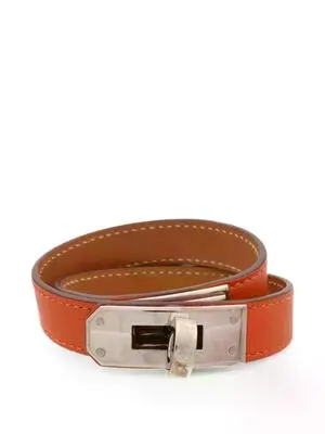 Hermès Hermès Orange Leather Double Tour Kelly Bracelet With Palladium-Plated Hardware Silver