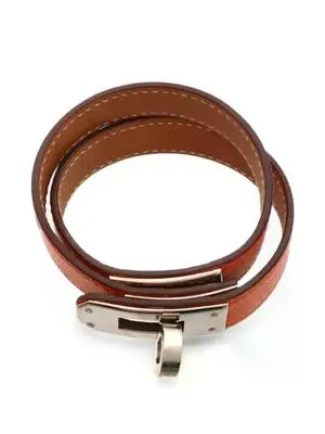 Hermès Orange Leather Double Tour Kelly Bracelet With Palladium-plated Hardware - Silver