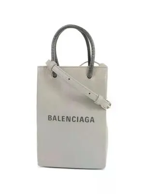 Balenciaga Mini Shopping Phone Pouch Crossbody Bag - Grey