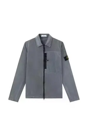 Stone Island Logo-patch Zip-up Shirt - Grey