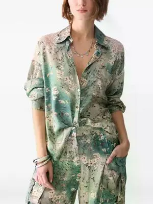 Liu Jo Floral Print Satin Shirt With Lace Inserts