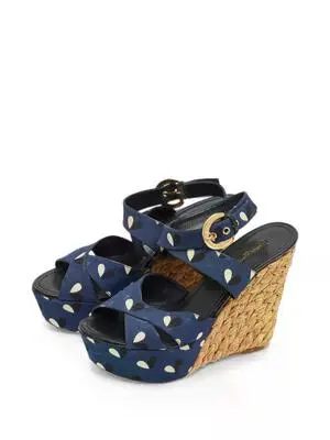 LOUIS VUITTON Navy Heart Print Espadrille Wedge Sandals