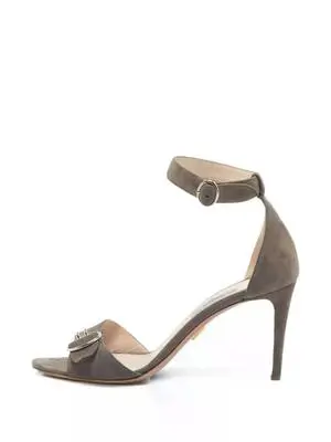 Prada Suede Buckle Detail Ankle Strap Stiletto Sandals - Grey