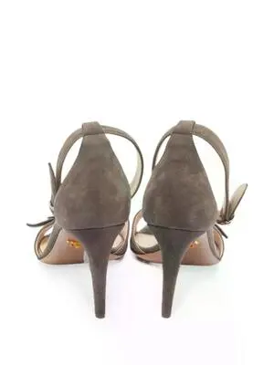 Prada Suede Buckle Detail Ankle Strap Stiletto Sandals