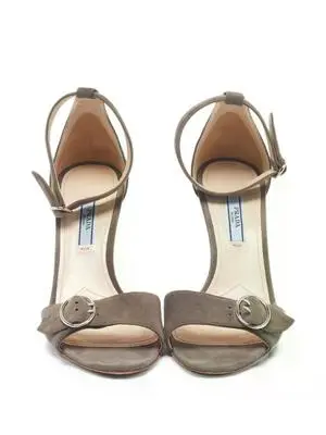 Prada Suede Buckle Detail Ankle Strap Stiletto Sandals