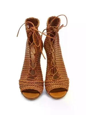 GIANVITO ROSSI Woven Lace-up Ankle Boots - Brown