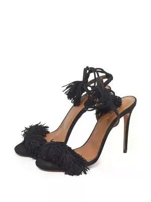 AQUAZZURA Wild Thing Fringed Heeled Sandals - Black