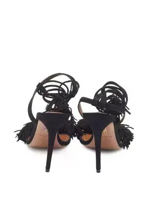 AQUAZZURA Wild Thing Fringed Heeled Sandals - Black