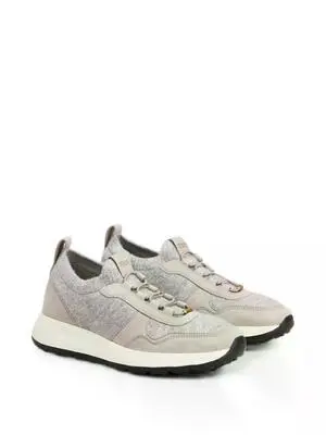 TOD'S Knit And Suede Red Dot Detail Sock Sneakers - Grey