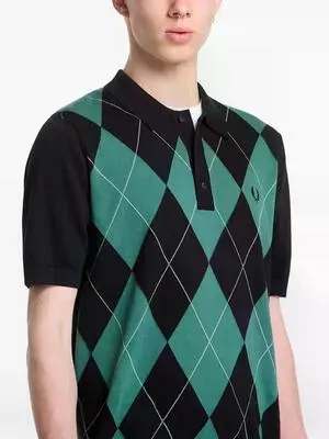 Fred Perry Argyle Knitted Polo Shirt - Black