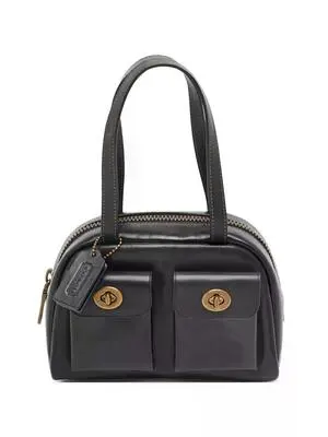 COACH Twin Turnlock Leather Satchel Bag - Black
