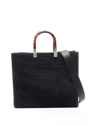 Fendi Zucca Sunshine Shopper Canvas Tote Satchel - Black