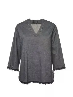 Max Mara Stud Embellished Fringed Blouse - Blue