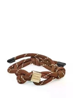 Miu Miu Knotted Cord Bracelet With Gold-tone Charm - Brown