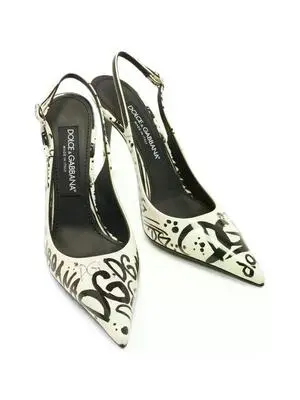Dolce & Gabbana Graffiti Print Leather Slingback Pumps