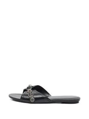 Balenciaga Le Cagole Leather Slides With Gunmetal Studs - Black