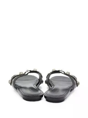 Balenciaga Le Cagole Leather Slides With Gunmetal Studs - Black