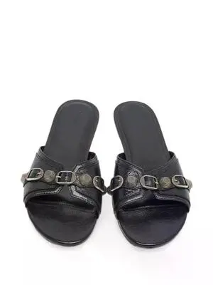 Balenciaga Le Cagole Leather Slides With Gunmetal Studs - Black