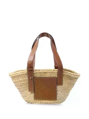 Loewe Raffia Basket Tote Bag With Debossed Anagram Leather Patch - Neutrals