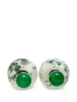 Dior Mise En Tribale Earrings With Moss Agate And Dyed Quartzite - Silver