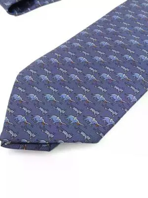 Hermès Silk Elephant Print Tie - Blue
