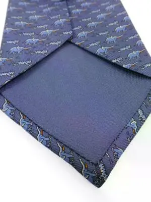 Hermès Silk Elephant Print Tie - Blue