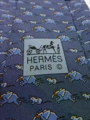 Hermès Silk Elephant Print Tie - Blue
