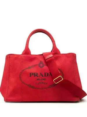 Prada Canvas Canapa Logo Satchel - Red