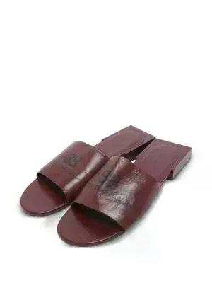 Balenciaga Logo Leather Slides - Red