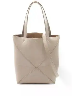 Loewe Mini Calfskin Puzzle Fold Tote Satchel - Neutrals