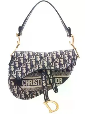 Dior Oblique Embroidered Canvas Saddle Bag Shoulder Bag - Blue