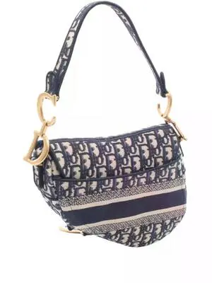 Dior Oblique Embroidered Canvas Saddle Bag Shoulder Bag - Blue