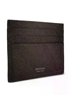 FERRAGAMO Micro Gancini Grained Leather Card Holder - Brown