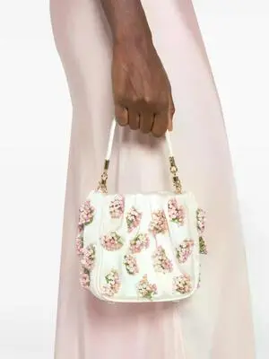 SELF-PORTRAIT Floral Beaded Satin Mini Tote Bag - Neutrals