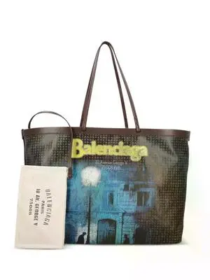 Balenciaga Logo-print Leather-trim Tote Bag - Brown