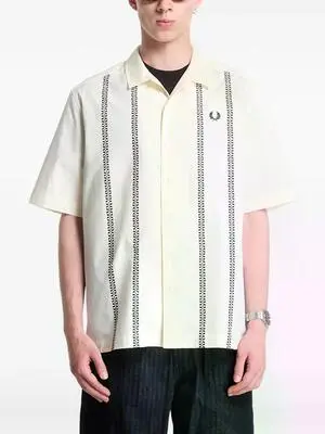 Fred Perry Placement-print Revere-collar Shirt - Neutrals