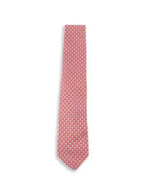 FERRAGAMO Ferragamo Gancini Animal-Print Silk Neck Tie Red