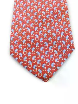 FERRAGAMO Gancini Animal-print Silk Neck Tie - Red