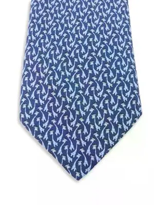 FERRAGAMO Silk Giraffe Print Neck Tie - Blue