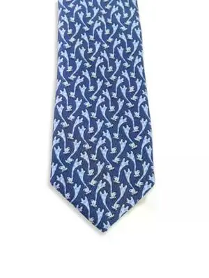FERRAGAMO Silk Giraffe Print Neck Tie - Blue