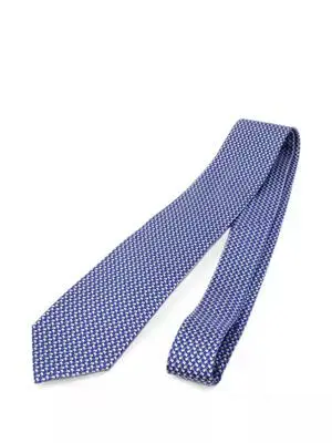 FERRAGAMO Geometric Silk Neck Tie - Blue
