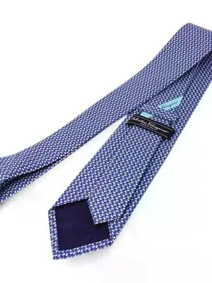 FERRAGAMO Geometric Silk Neck Tie - Blue