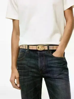 Burberry Reversible Check And Leather Belt - Neutrals