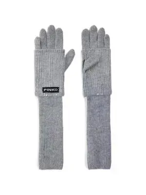 Pinko Sequin-embellished Ribbed-knit Gloves - Grey