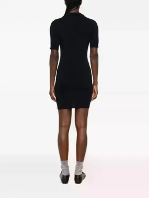 Miu Miu Ribbed Knit Logo Embroidered Mini Dress - Blue