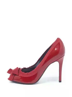 LANVIN Patent Leather Bow Peep-toe Pumps - Red