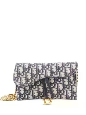 Dior Saddle Chain Wallet Oblique Canvas Crossbody Bag - Blue