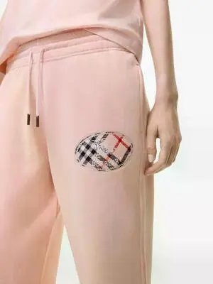 Burberry Check Knight Stamp Cotton Track Pants - Pink