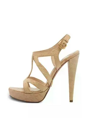 Prada Croc-embossed Platform Sandals - Neutrals